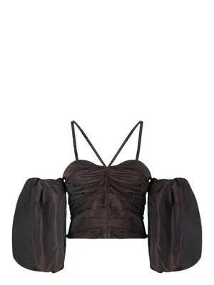 Pinko Crop Top With Puff Sleeves - Brown