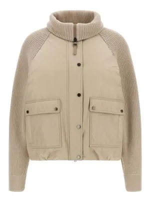 Brunello Cucinelli Long-sleeved Padded Jacket With Ribbed Stand Collar - Beige
