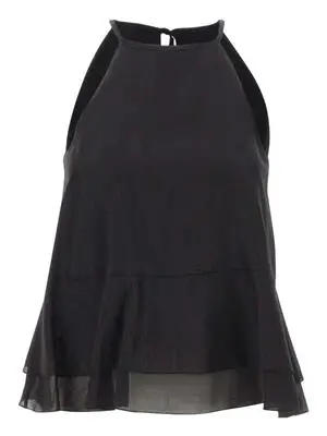 KAOS Sleeveless Ruffled Top With V-neck - Black