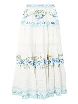 Camilla Floral Tiered Maxi Skirt - White