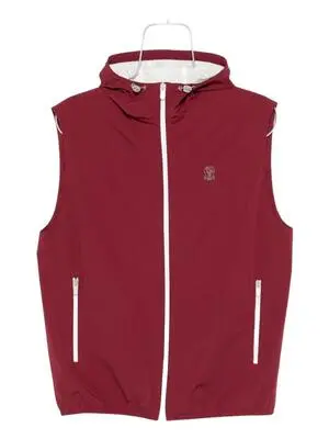 Brunello Cucinelli Bonded Nylon Hooded Vest With Logo - Red