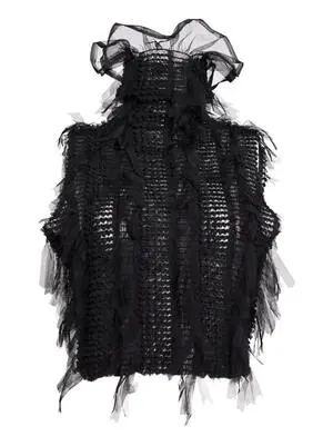 SARAH REGENSBURGER Goddess Cropped Top With High Neck And Fringe Detail - Black