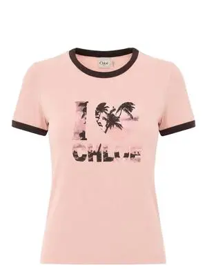 Chloé Printed Cotton T-shirt - Pink