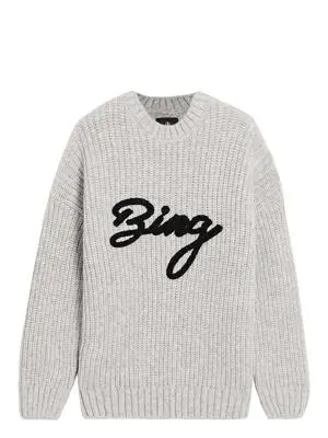 ANINE BING Sydney Appliquéd Ribbed-knit Sweater - Light Gray