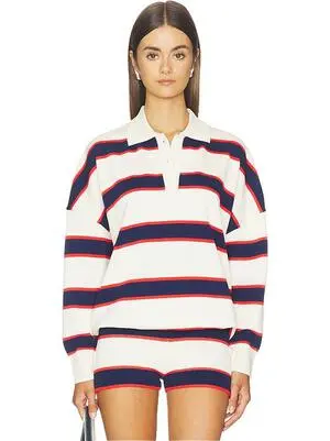 SEROYA Taby Striped Knit Polo - Eggshell Stripe