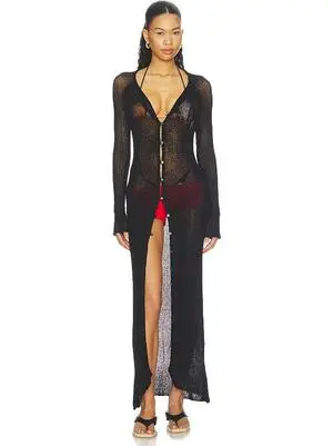 INDAH Button Front Duster - Black