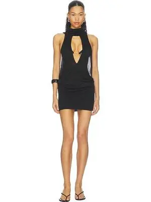 INDAH Pamela Deep Cowl Halter Neck Mini Dress - Black