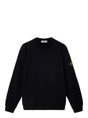 Stone Island Cotton Sweatshirt With Side Logo Patch - Black