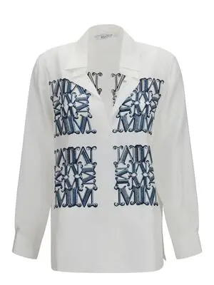 Max Mara Printed Silk Twill Shirt With Classic Collar - White