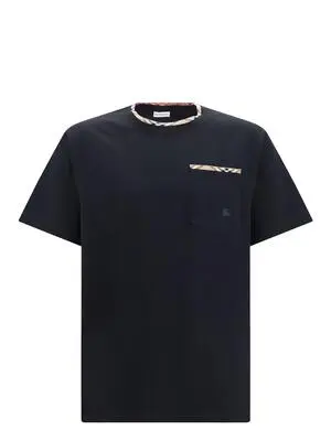Burberry Cotton T-shirt With Check Trims - Black