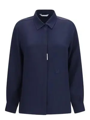 Max Mara Max Mara Geranio Crepe De Chine Shirt With Embroidered Monogram Blue