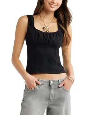 Bp. Ruched Square Neck Tank Top - Black