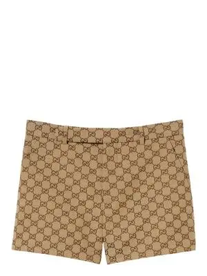 Gucci Gg Monogram Shorts With Hook-and-buckle Placket - Camel And Ebony