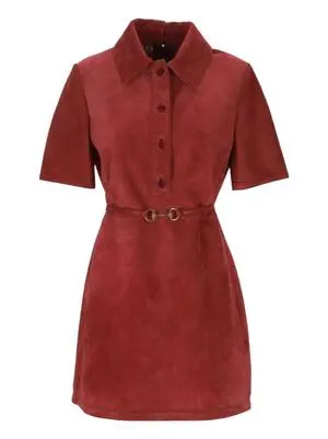 Gucci Short-sleeve Shirt Dress With Horsebit Belt - Red