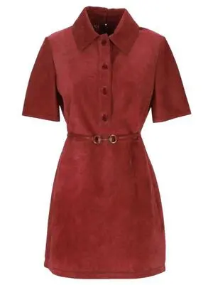 Gucci Short-sleeve Shirt Dress With Horsebit Belt - Red