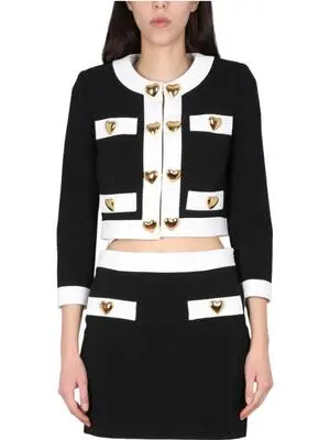 Moschino Cropped Jacket With Heart Embellishments - Black