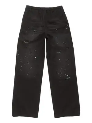 Acne Studios Wide Leg Washed Cotton Trousers With Paint Mark Embellishments - Black