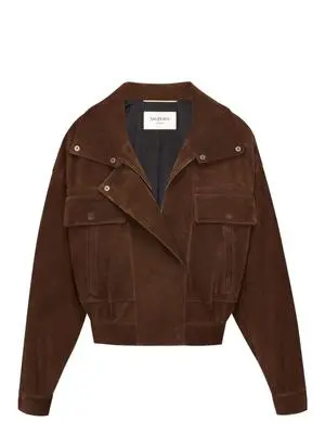 Saint Laurent Zip-up Short Jacket With Stand Collar - Brown
