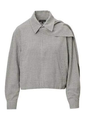 Rag & Bone Checked Long Sleeve Zip Up Jacket With Detachable Scarf - Blackpld