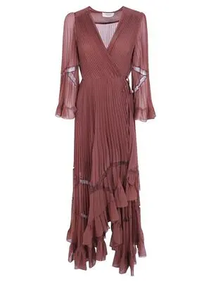 TWINSET Pleated Maxi Dress With Asymmetrical Hem - Red