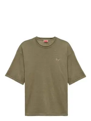 Kenzo 'KENZO Signature' Embroidered Light T-shirt In Linen Cotton Khaki