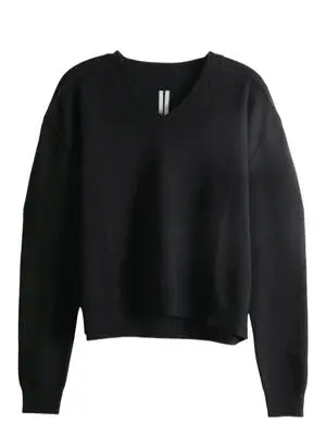 Rick Owens V-neck Sweater With Ribbed Details - Black