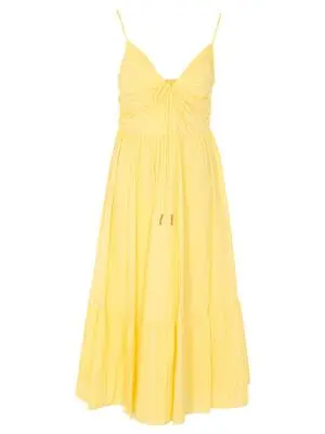 Michael Kors Ruched Drawstring Midi Dress - Yellow