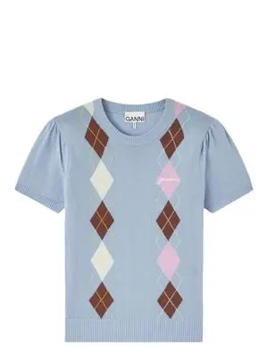 GANNI Argyle Knit T-shirt - Blue