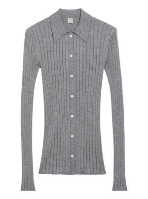 TOTEME Toteme Ribbed-Knit Collared Cardigan Grey