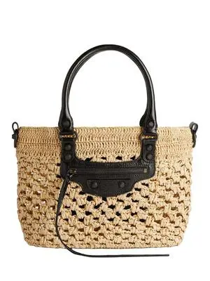 Balenciaga Le City Basket Small Raffia Effect And Lambskin - Black