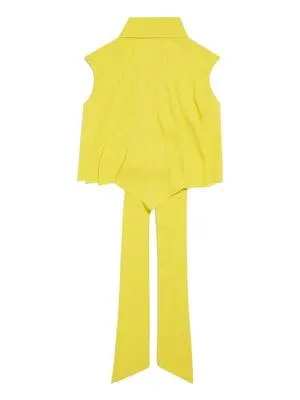 Balenciaga Sleeveless Silk Georgette Blouse With Draped Collar - Yellow