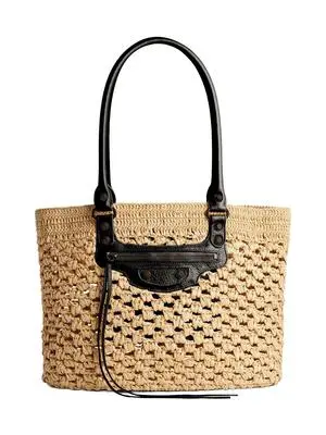 Balenciaga Le City Basket Medium Raffia Effect And Lambskin - Black