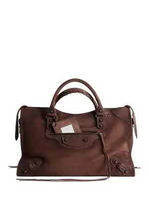 Balenciaga Le City Bag Medium In Waxed Suede - Brown
