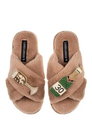 LAINES LONDON Embellished Faux Fur Slippers - Brown