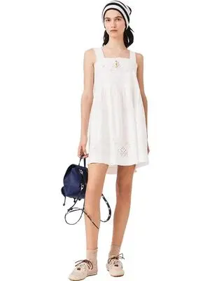 Maje Short Dress With Lace Trim - White