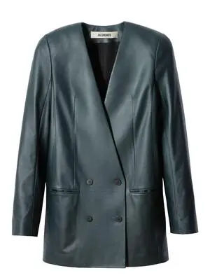 Jacquemus The Pietra Double-breasted Leather Blazer - Navy