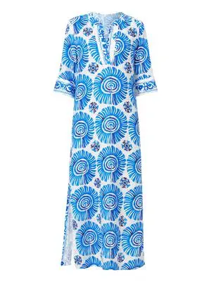 CASA ATELIER BY FERDINANDO FUSCO Bali Print Linen V-neck Caftan - Blue/white