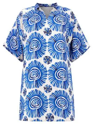 CASA ATELIER BY FERDINANDO FUSCO Linen Cozy Dress With Bali Print - White/blue