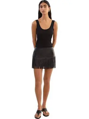 LAMARQUE Leather Fringe Mini Skirt - Black