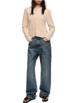 Bimba Y Lola Cotton Cardigan With Bobble Detail - Beige