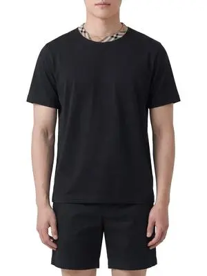 Burberry Cotton T-shirt With Check Detail - Black