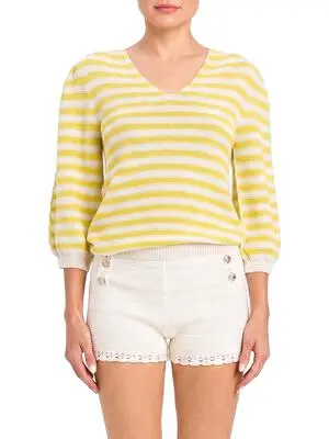 TWINSET Striped Cotton-blend V-neck Jumper With Long Sleeves - Lime