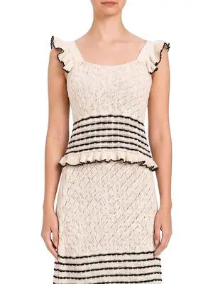 TWINSET Twinset U & B Linen Knit Top With Ruffled Hem