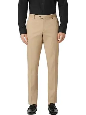 Philipp Plein Slim Fit Stretch Cotton Tailored Trousers With Rear Logo - Beige