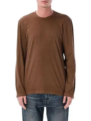 JAMES PERSE Crew-neck Long-sleeved T-shirt In Cotton - Brown