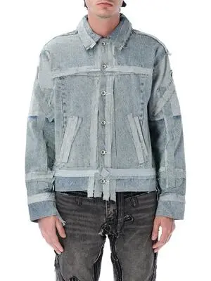 WHO DECIDES WAR Cropped Patchwork Cotton Jacket - Denim