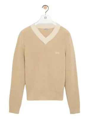 Loewe Long-sleeved V-neck Sweater - Beige/white