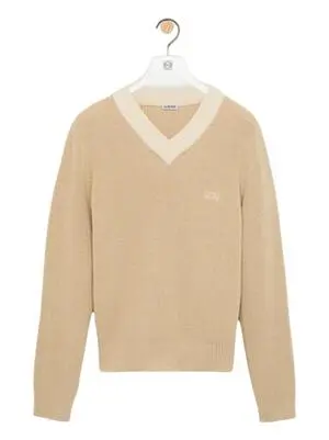 Loewe Loewe Long-Sleeved V-Neck Sweater Beige/white