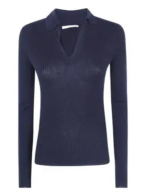 Max Mara Max Mara Gergo Ribbed Knit Polo Top No