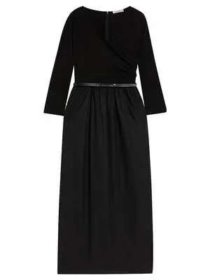 Max Mara Kaiser Belted Jersey-paneled Poplin Midi Dress - Black